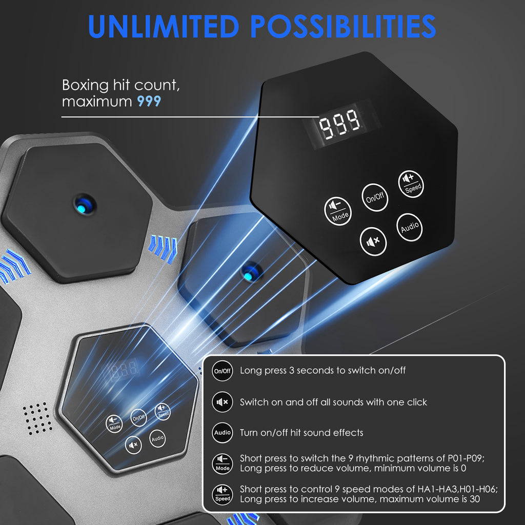 Music Boxing Machine with Blue Light Music and LED Lights for Home Gym ...